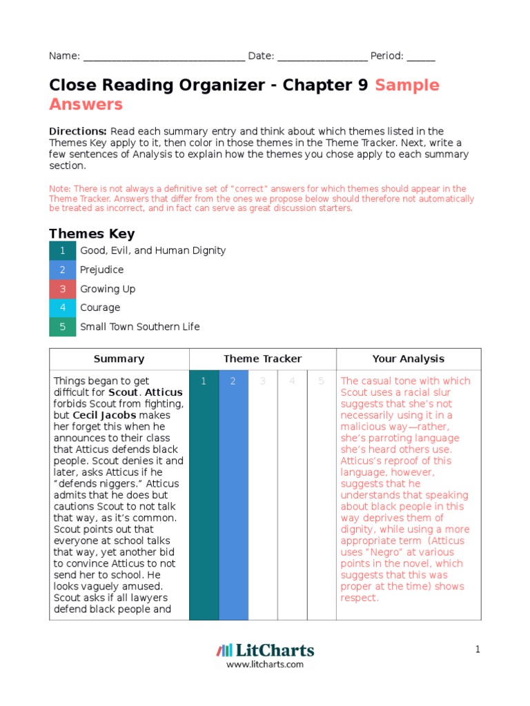 Chapter 9 Reading Sample Answers | PDF | To Kill A Mockingbird