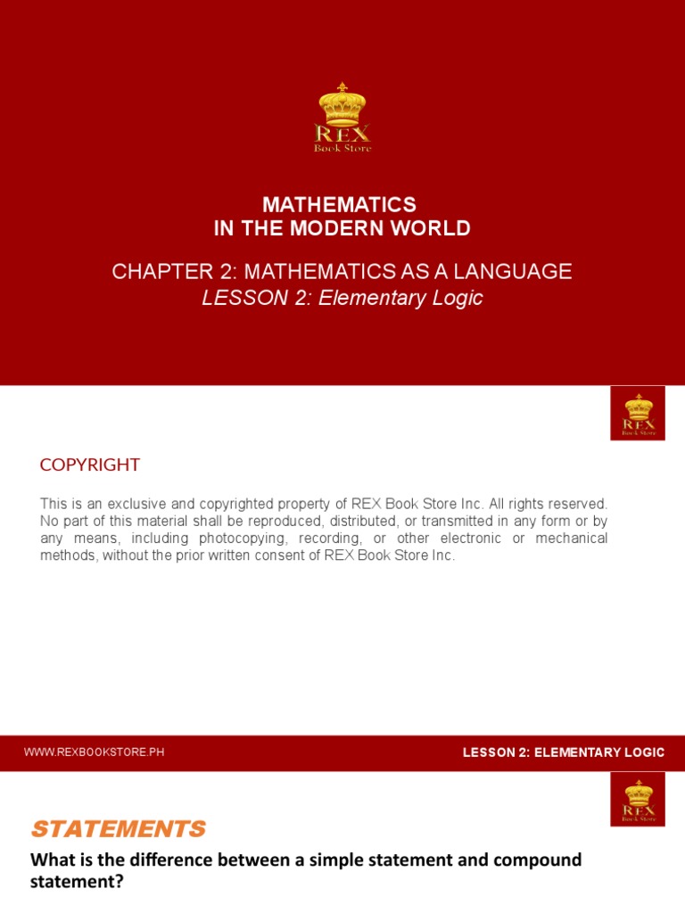 Chapter 2 Chapter 2 Mathematics As A Language Lesson 2 Elementary Logic ...