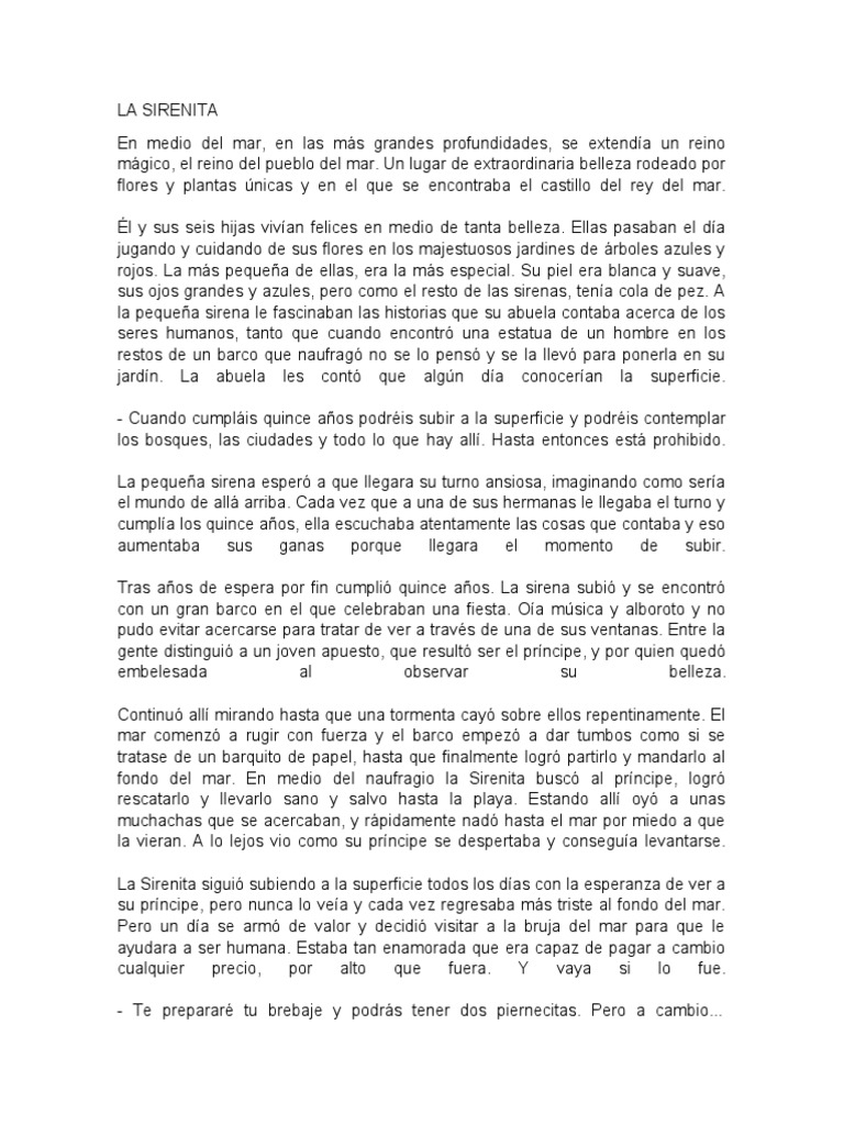 La Sirenita: Cuento Infantil Corto | PDF | Sirena