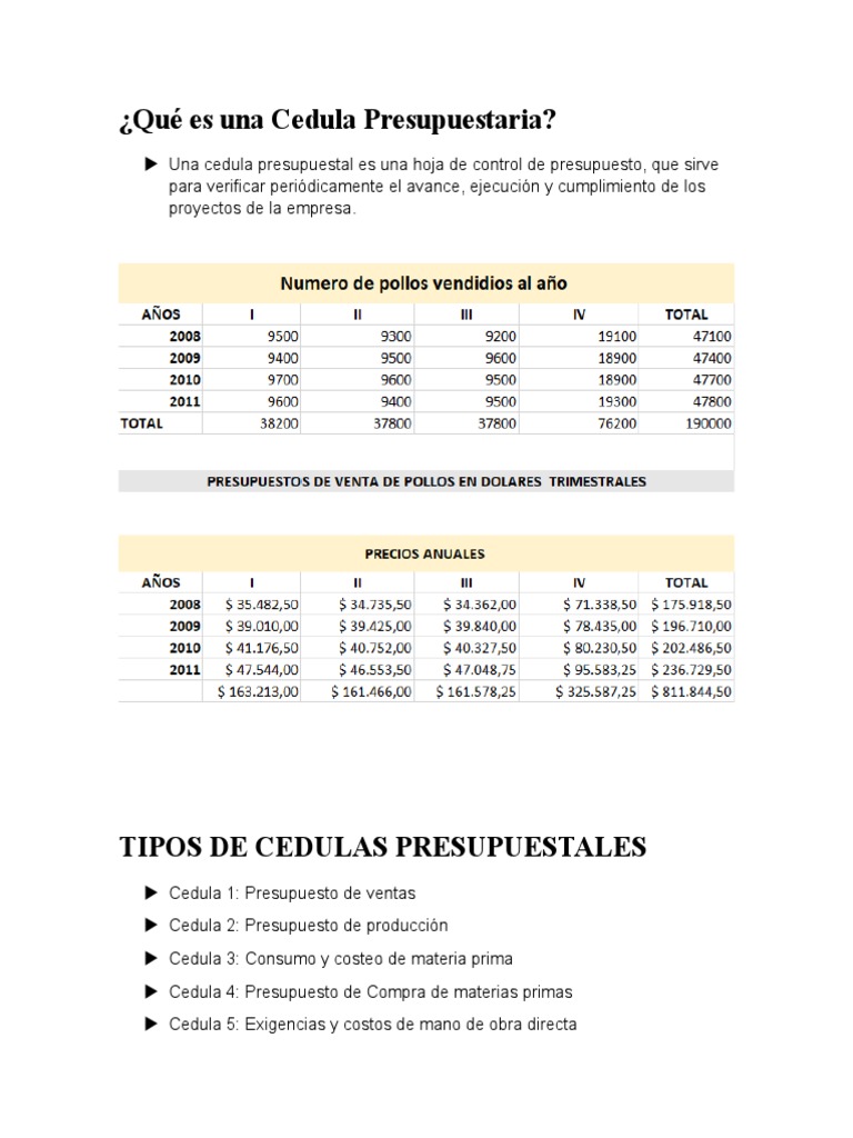 Cédula Presupuestaria Tipos Y Ejemplos Pdf Presupuesto Inventario