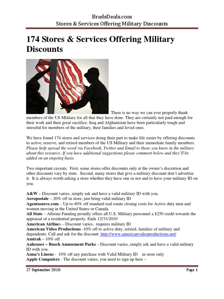 Military Discounts: 174 Stores Listed | PDF | Discounts And Allowances ...
