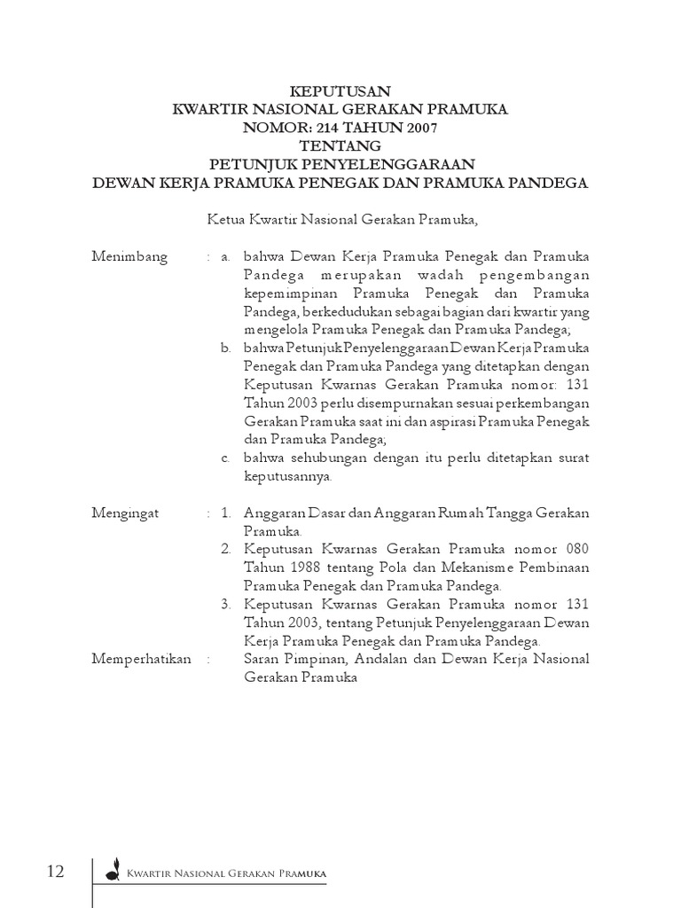 Keputusan Kwartir Nasional Gerakan Pramuka Nomor 214 Tahun 2007 Tentang ...