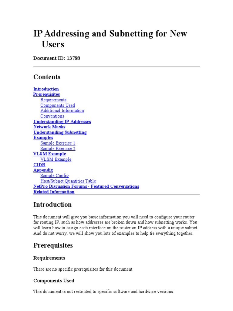 IP Addressing and Subnetting For New Users | PDF | Ip Address | File ...
