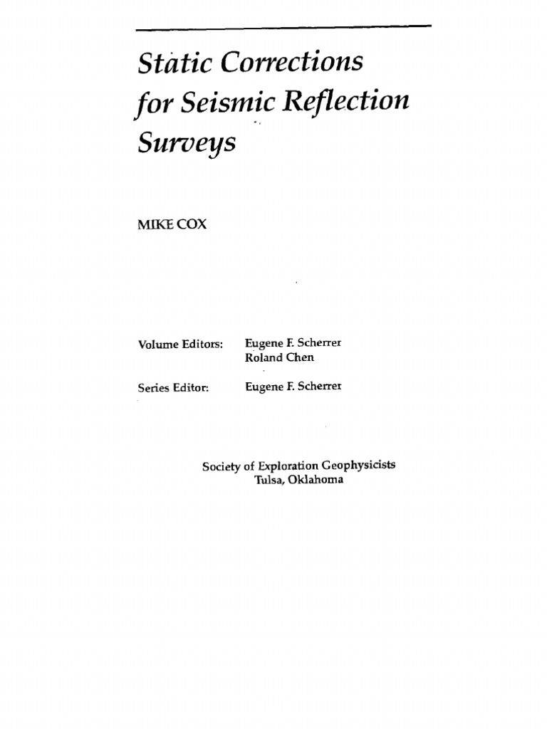 Static Corrections For Seismic Reflection Surveys (1999) | PDF