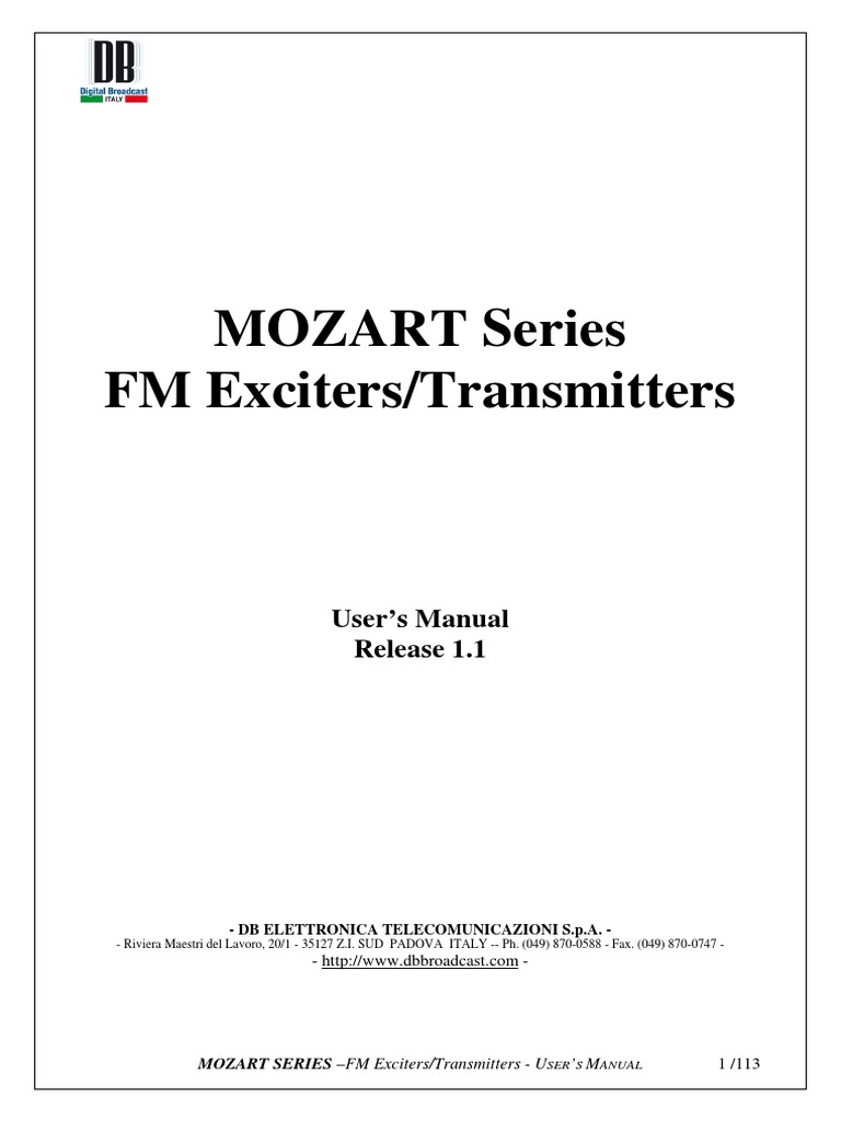Mozart Series User Manual R1.1.1 | PDF | Transmitter | Frequency Modulation