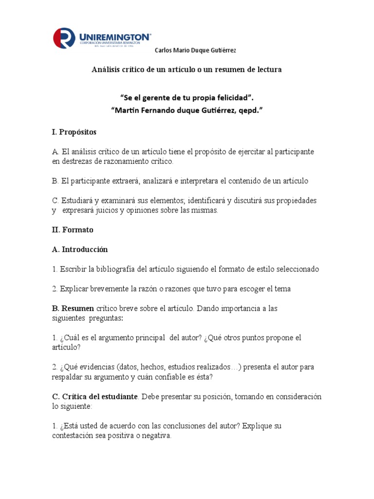 Formato Resumen Critico | PDF