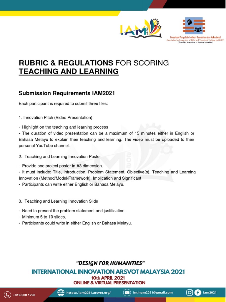 Rubric & Regulations For Scoring Teaching and Learning: Submission Requirements IAM2021 ...