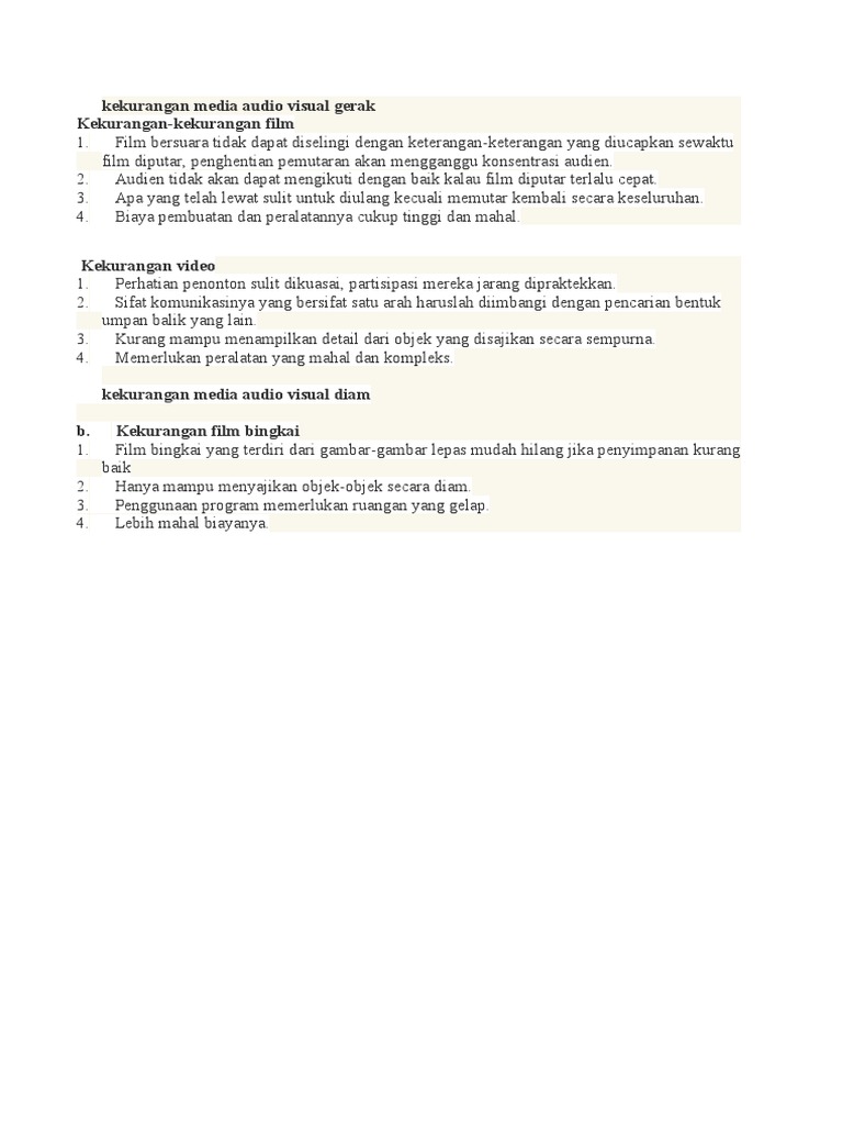 Kekurangan Media Audio Visual Gerak | PDF