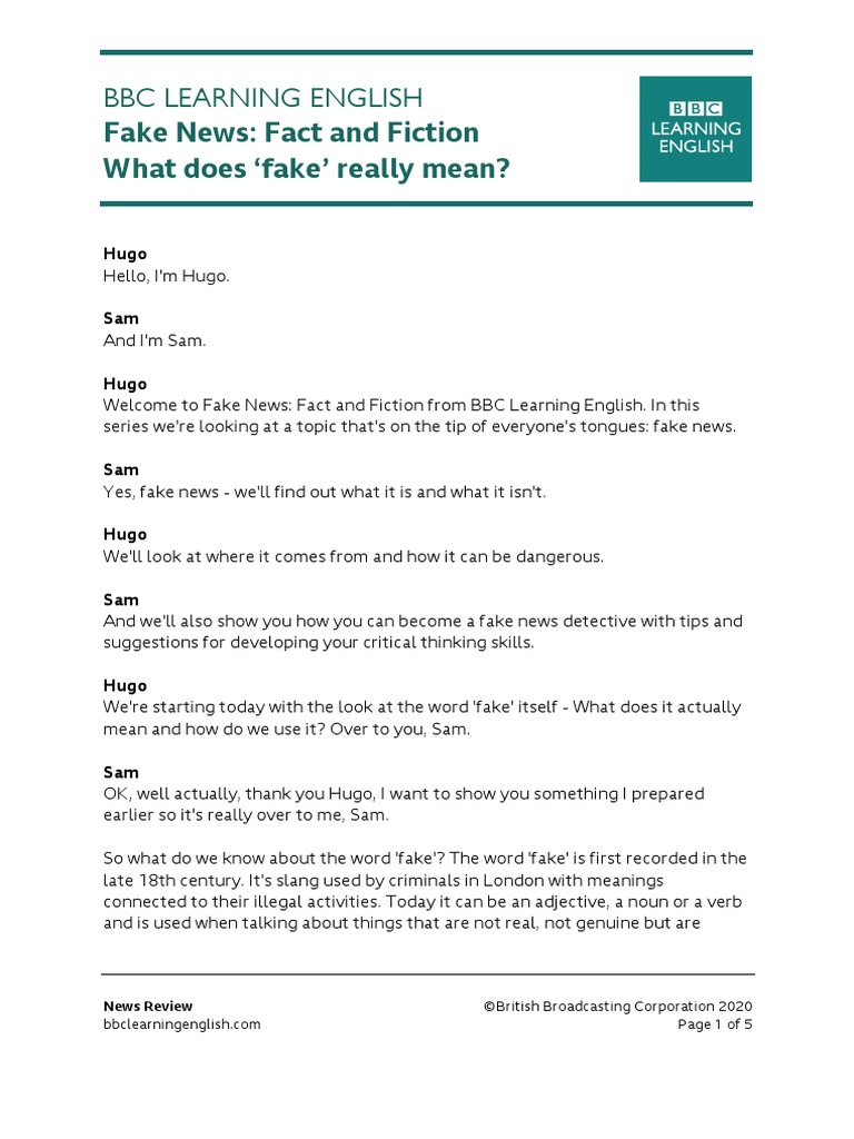 Fake News: Fact and Fiction What Does Fake' Really Mean?: BBC Learning ...