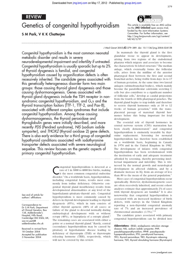 Genetics of Congenital Hypothyroidism JMG2006 | PDF | Thyroid ...