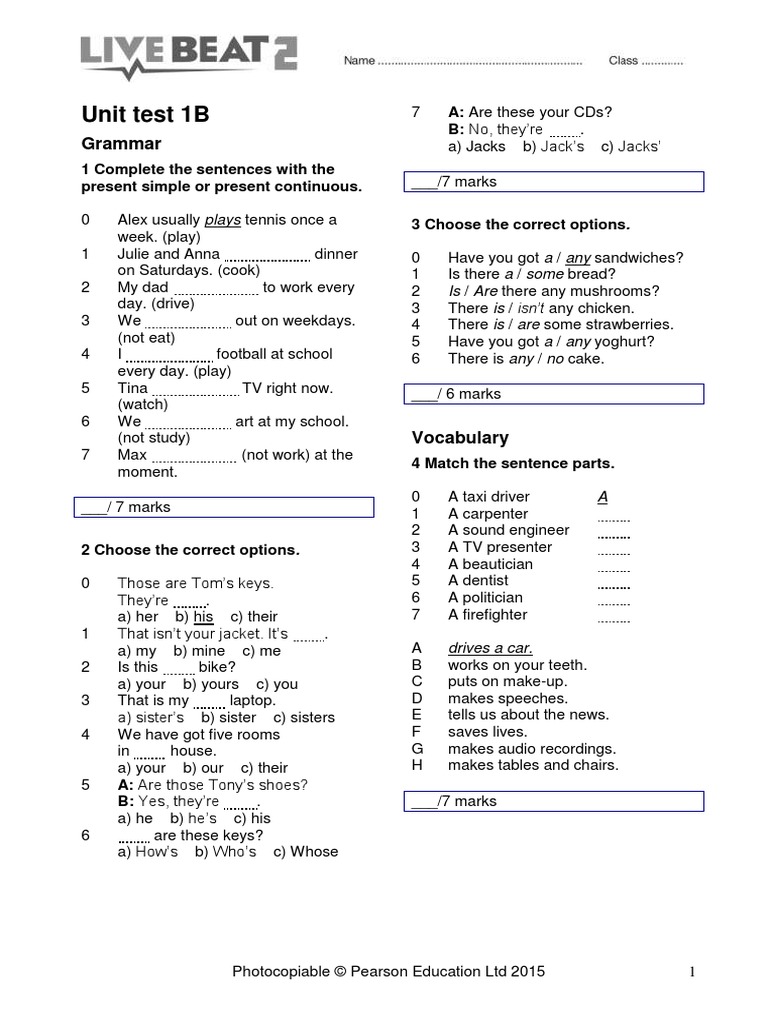 Live Beat 2 - Unit Test 01B | PDF