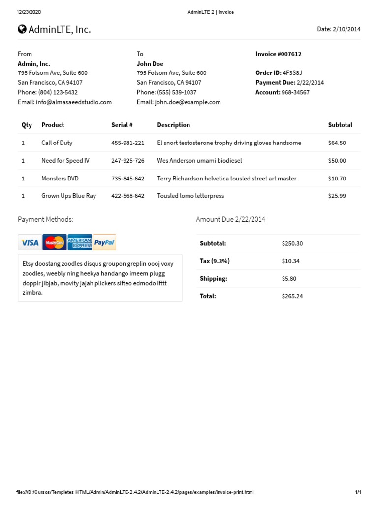 AdminLTE 2 - Invoice | PDF