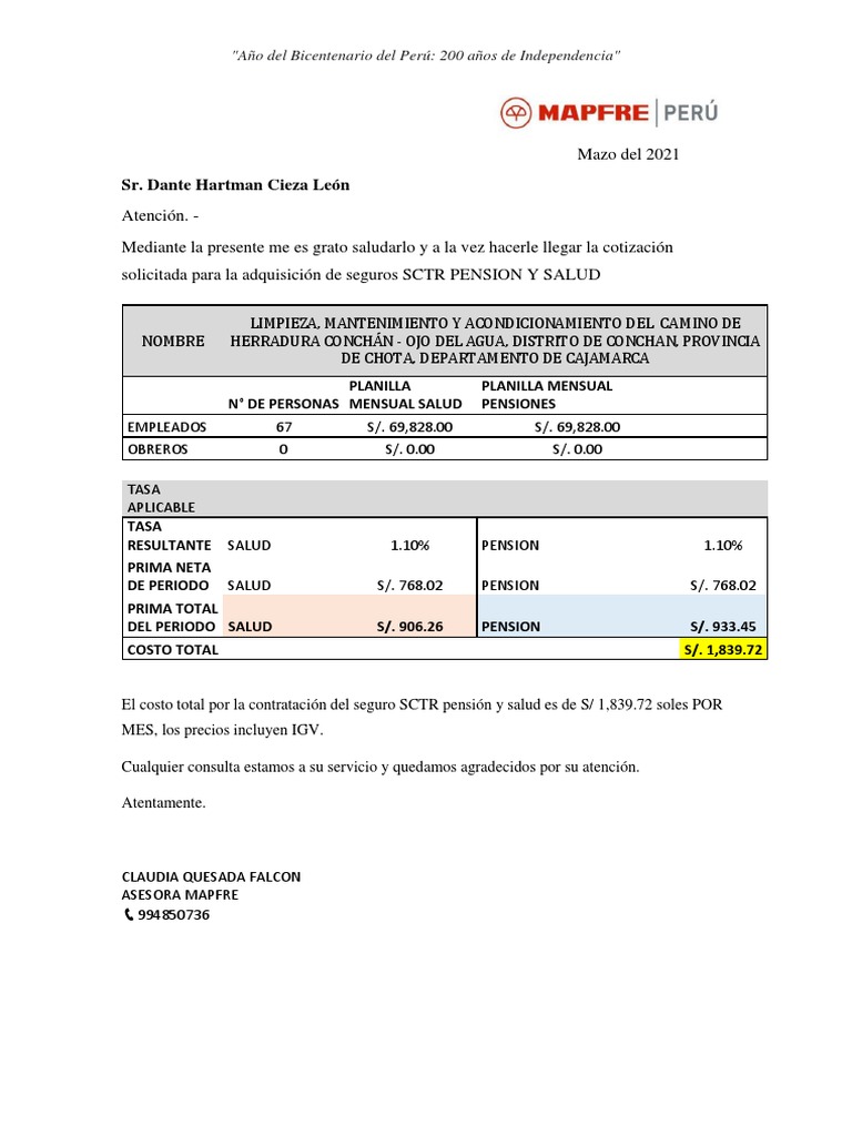 Cot Mapfre Seguros Pension Salud | PDF