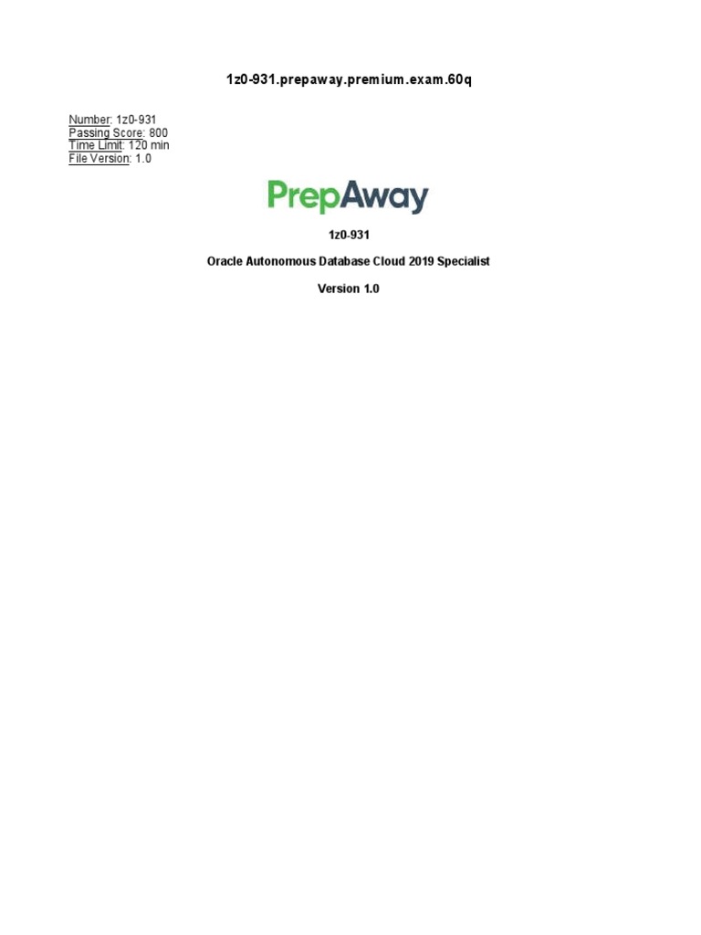 1z0 931 Oracle Autonomous Database Cloud 2019 Specialist 1Z0 931 | PDF ...