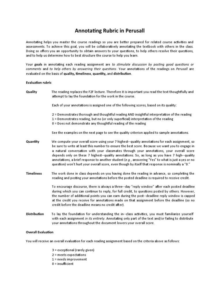 Annotating Rubric in Perusall | PDF | Rubric (Academic) | Educational ...