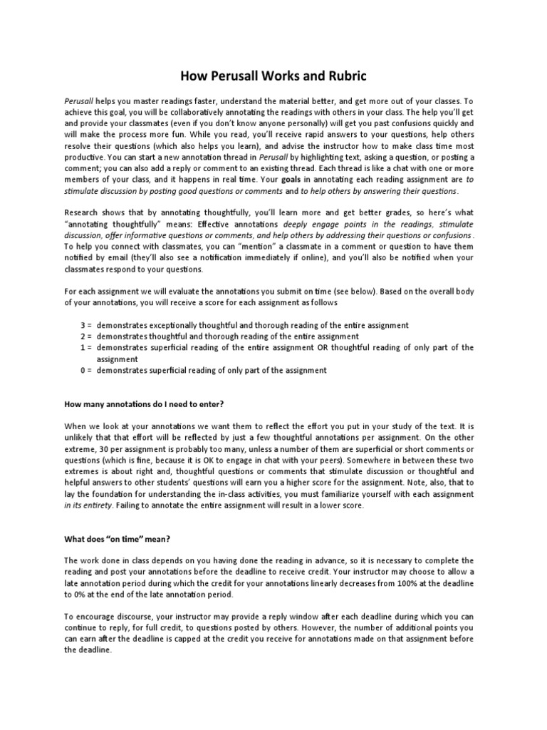 How Perusall Works and Rubric: How Many Annotations Do I Need To Enter ...