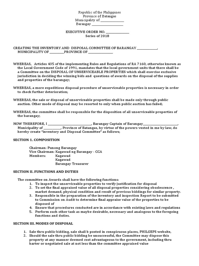 E.O Disposal Committee | PDF | Property | Auction