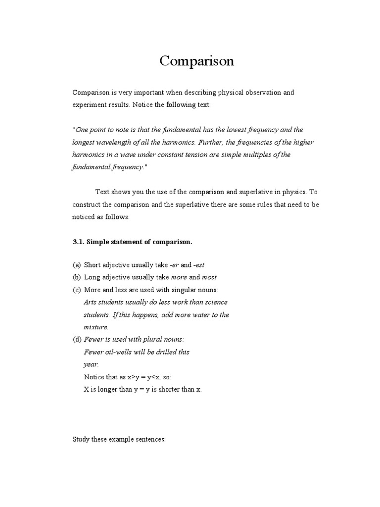 Comparison: 3.1. Simple Statement of Comparison | PDF | Frequency | Water