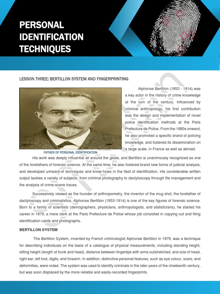 Personal Identification Techniques: Lesson Three: Bertillon System and ...
