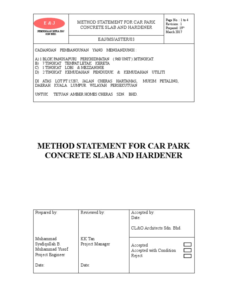MS For Car Park Slab Concrete and Hardener | PDF