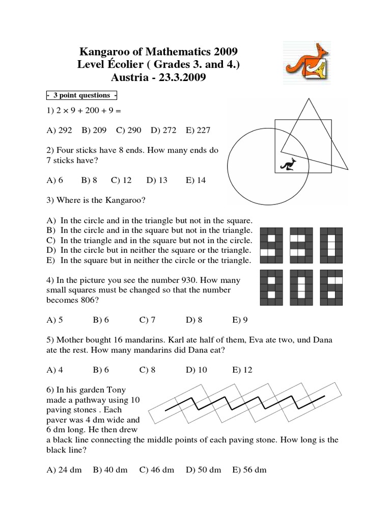 Kangaroo of Mathematics 2009 Level Écolier (Grades 3. and 4.) Austria ...