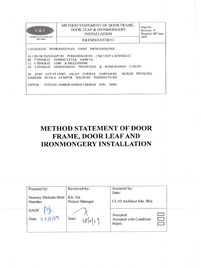 Door Frame, Door Leaf, Ironmongery Install | PDF