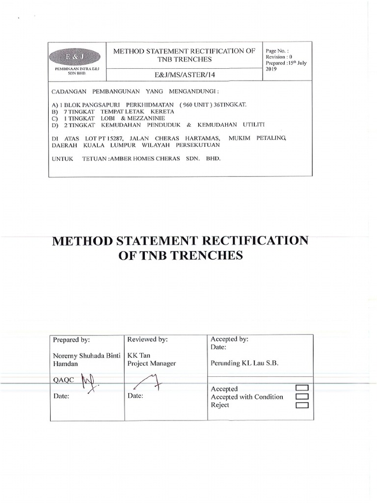 Method Statement Rectification of TNB Trenches | PDF