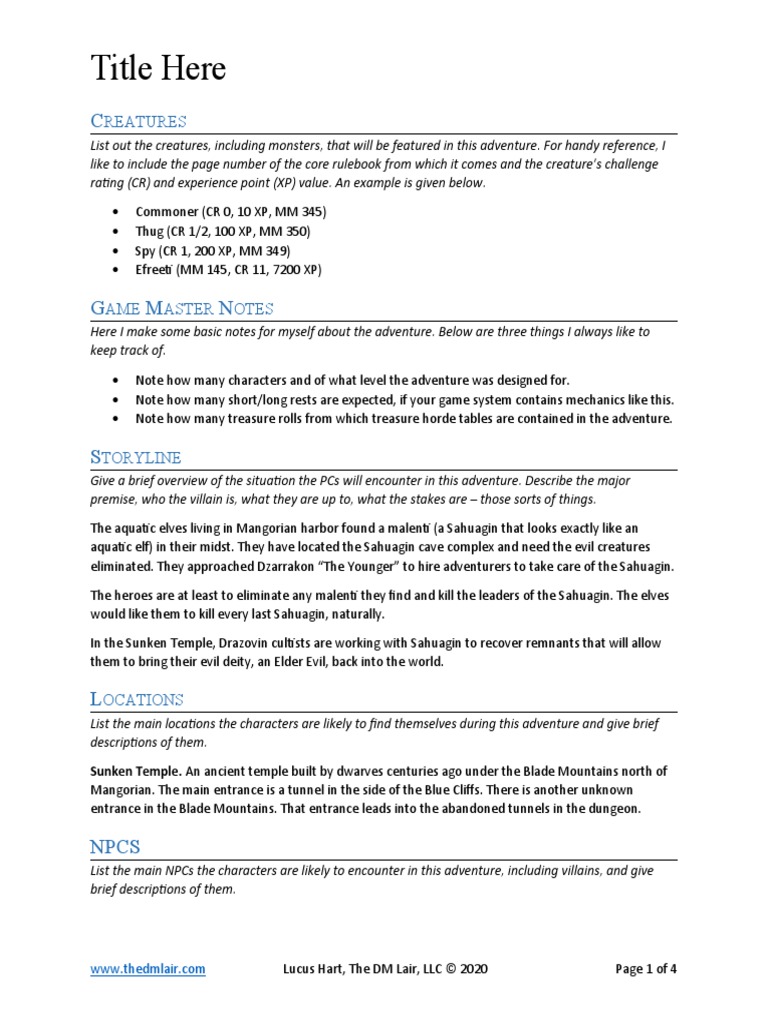 RPG Adventure Template | PDF | Leisure | Sports