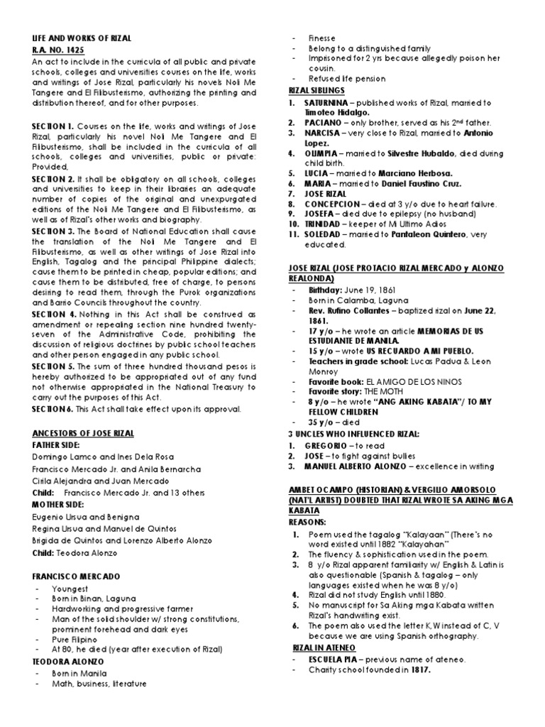 Life and Works of Rizal Reviewer | PDF | Philippines Life and Works of Rizal Reviewer | PDF | Philippines