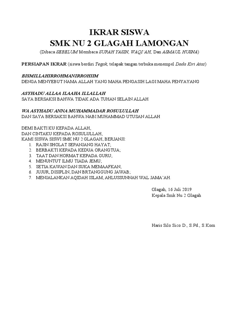 Ikrar Siswa | PDF