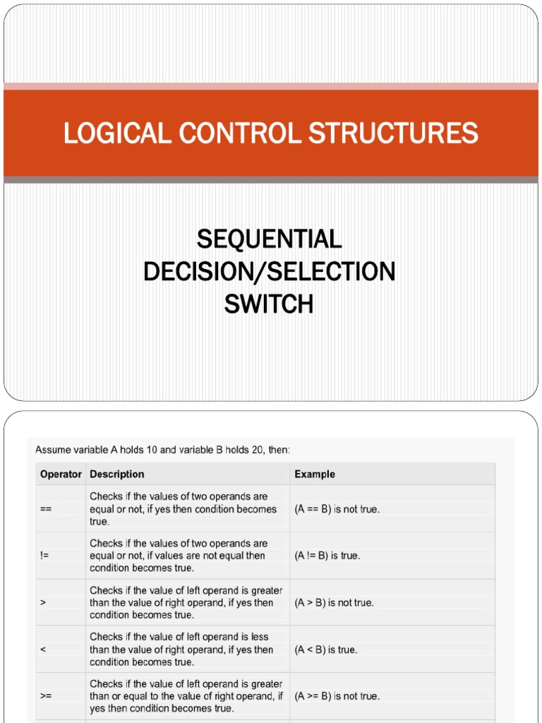Logical Control Structures: Sequential Decision/Selection Switch | PDF ...