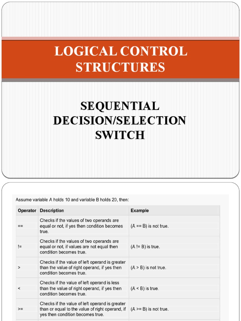 Lesson3 Logical Control Structures Pdf Boolean Data Type Computer Engineering