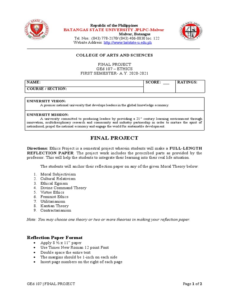 GEd 107 ETHICS - FINAL PROJECT | PDF | Theory | Philosophical Theories
