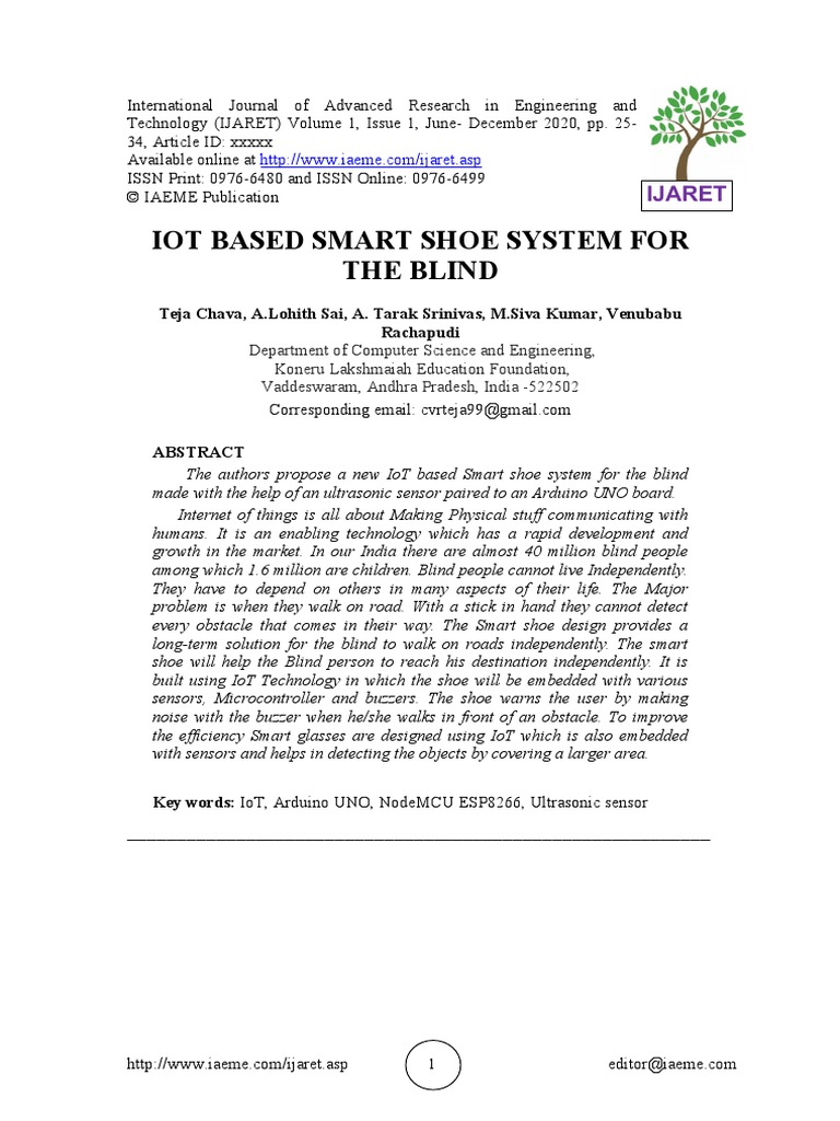 Iot Based Smart Shoe System For The Blind: Ijaret | PDF | Internet Of ...