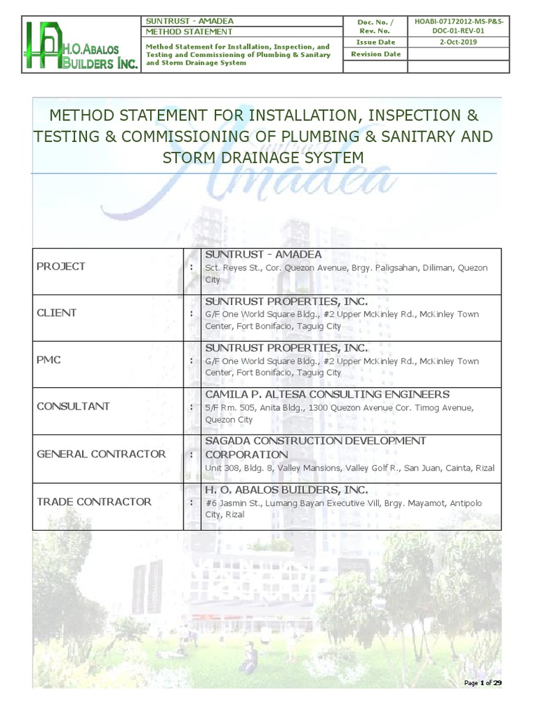 Method Statement For Installation, Inspection & Testing & Commissioning ...