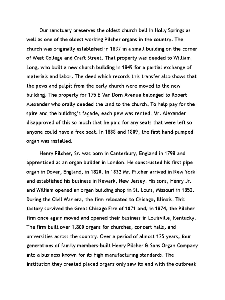 The History and Significance of the Henry Pilcher Pipe Organ at Holly ...