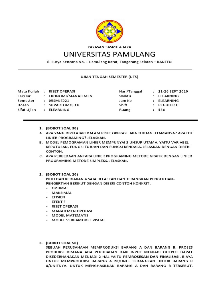 Uts Riset Operasi | PDF | Komputer