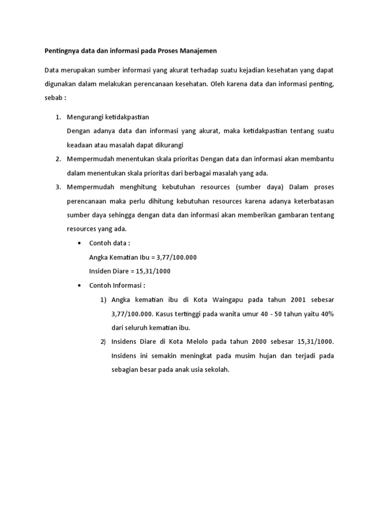 Pentingnya Data Dan Informasi Pada Proses Manajemen | PDF