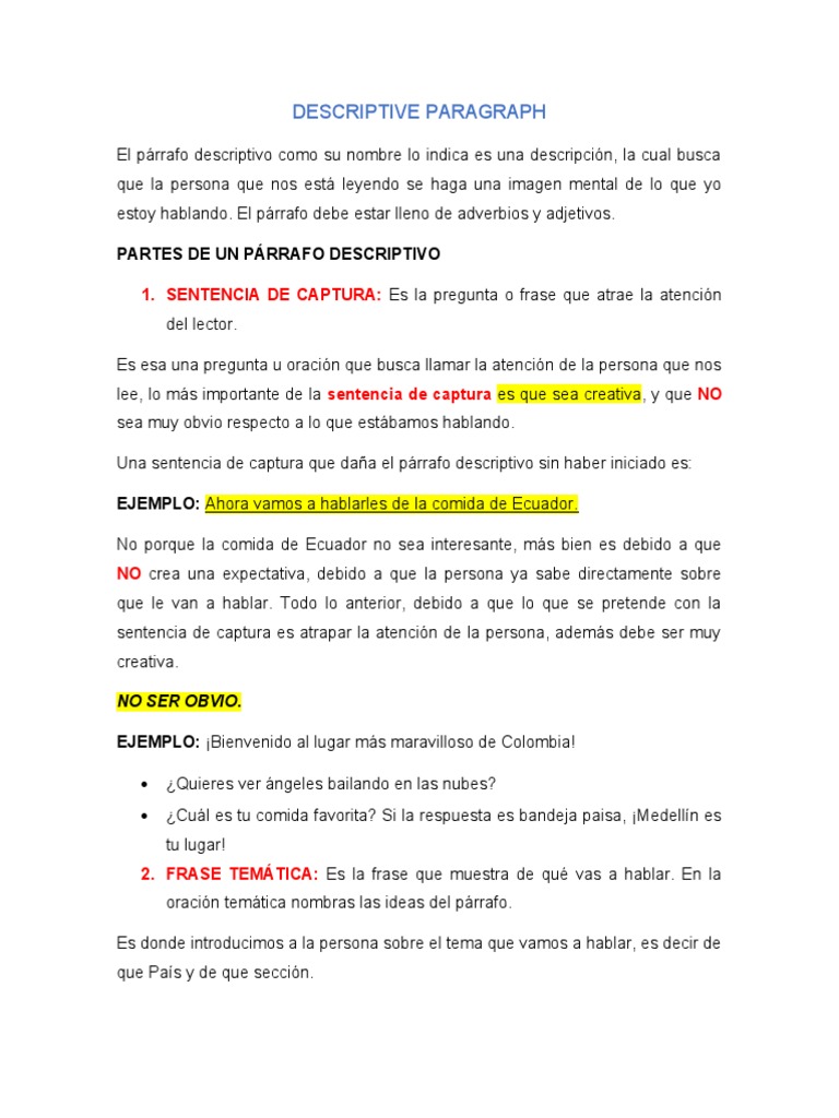 Descriptive Paragraph - Word | PDF