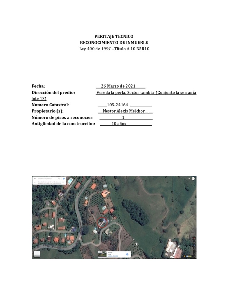 Modelo Peritaje Tecnico Reconocimiento de Inmueble | PDF | Naturaleza