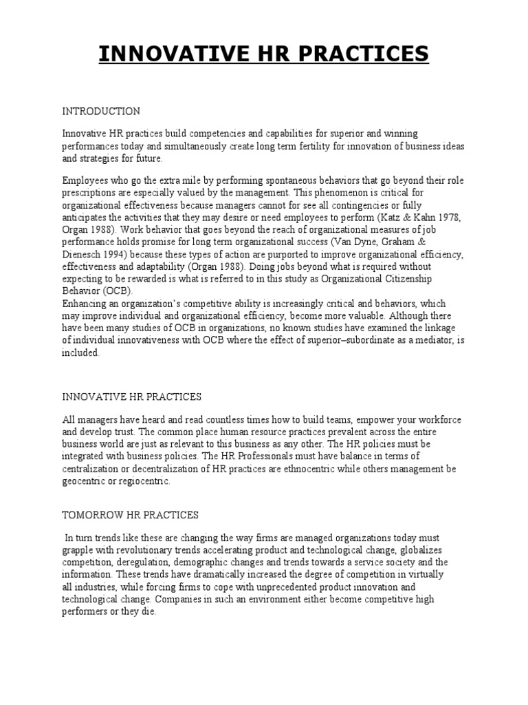 Innovative HR Practices | PDF | Innovation | Human Resources