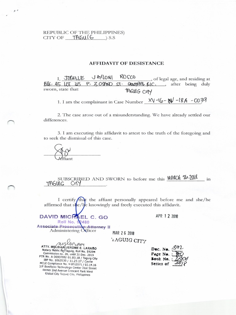 Affidavit of Desistance | PDF | Common Law | Document