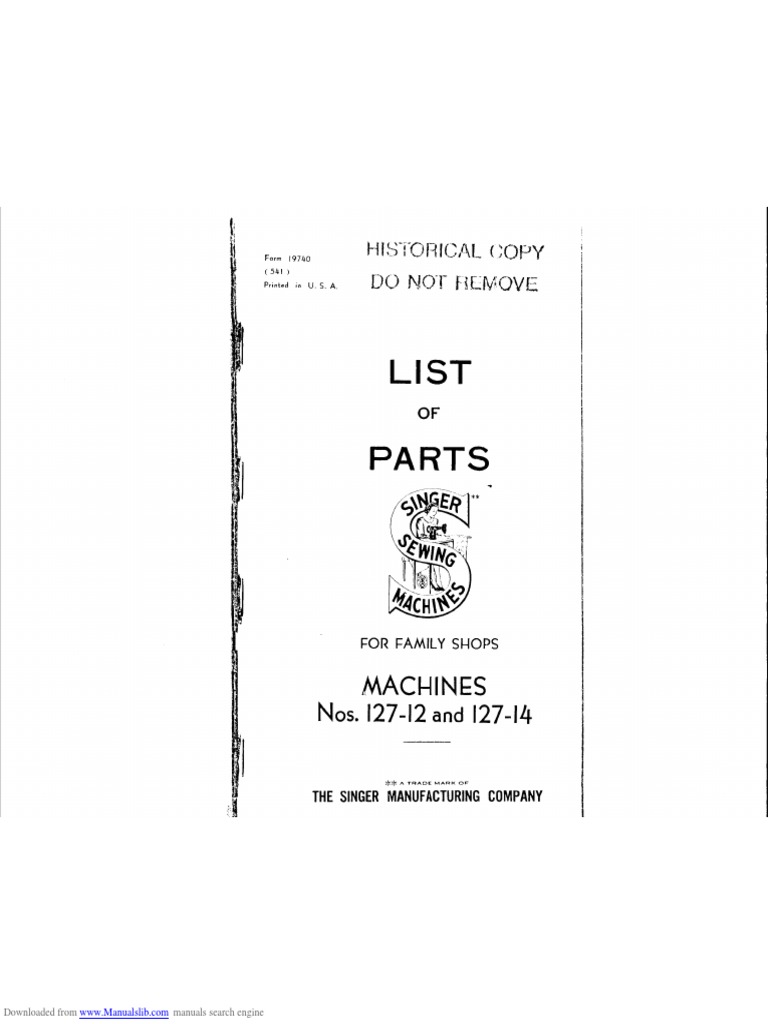 Singer 127 List of Parts | PDF