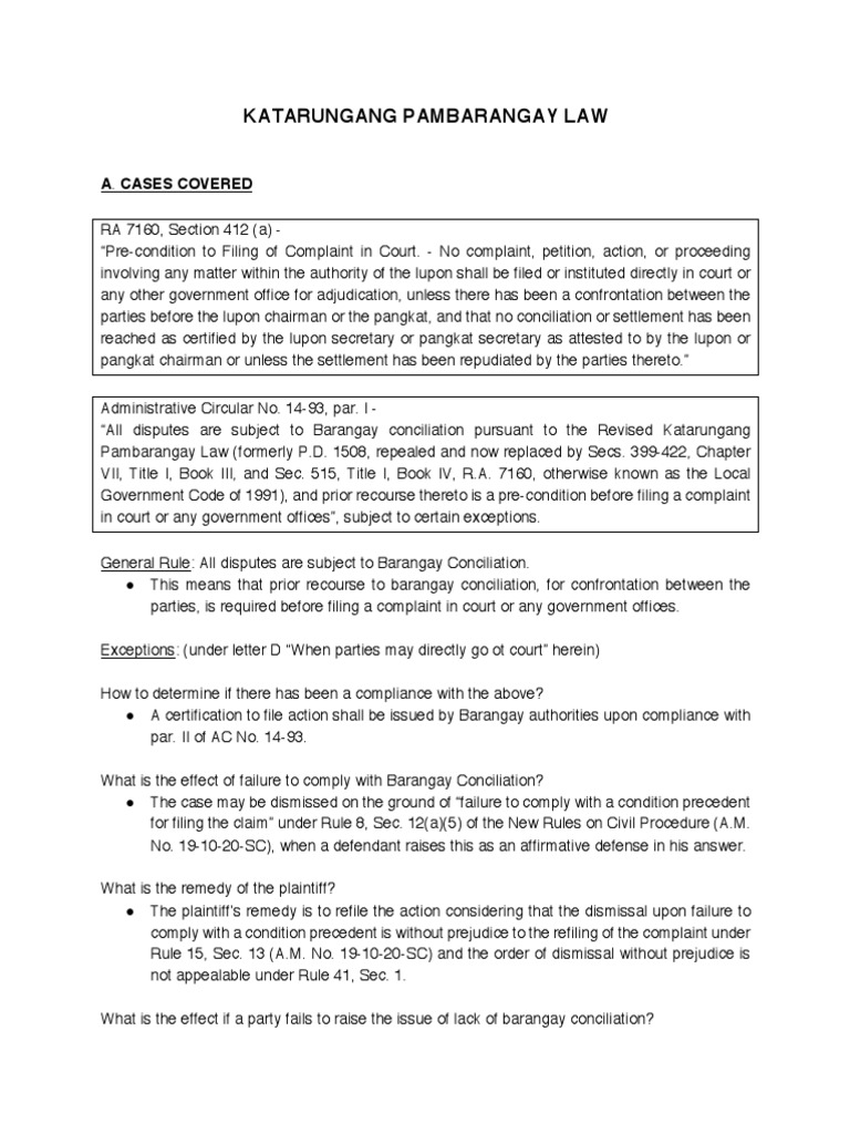 Katarungang Pambarangay Law PDF | PDF | Arbitration | Prejudice (Legal ...