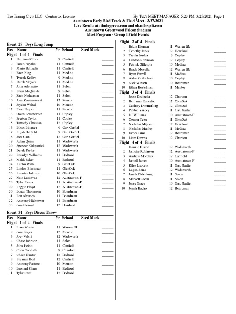 Early Bird Program | PDF | Individual Sports | Athletic Sports