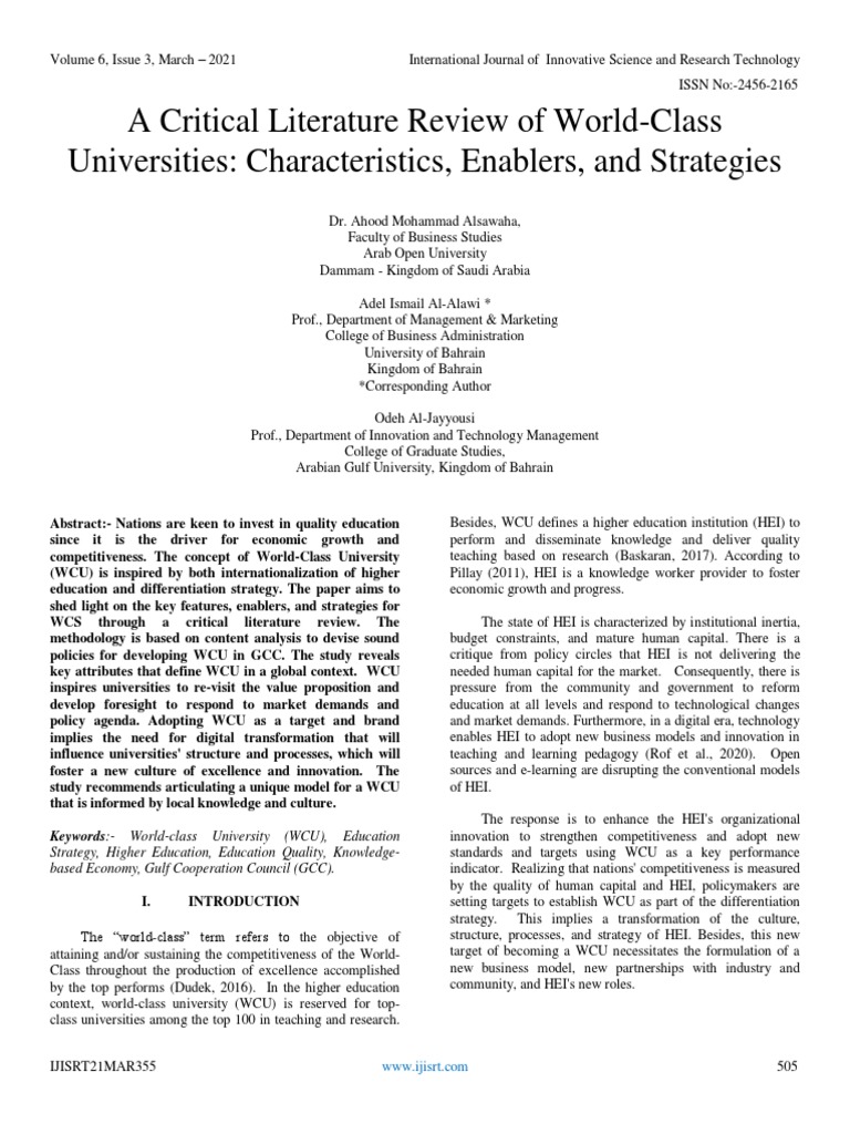 A Critical Literature Review of World-Class Universities ...