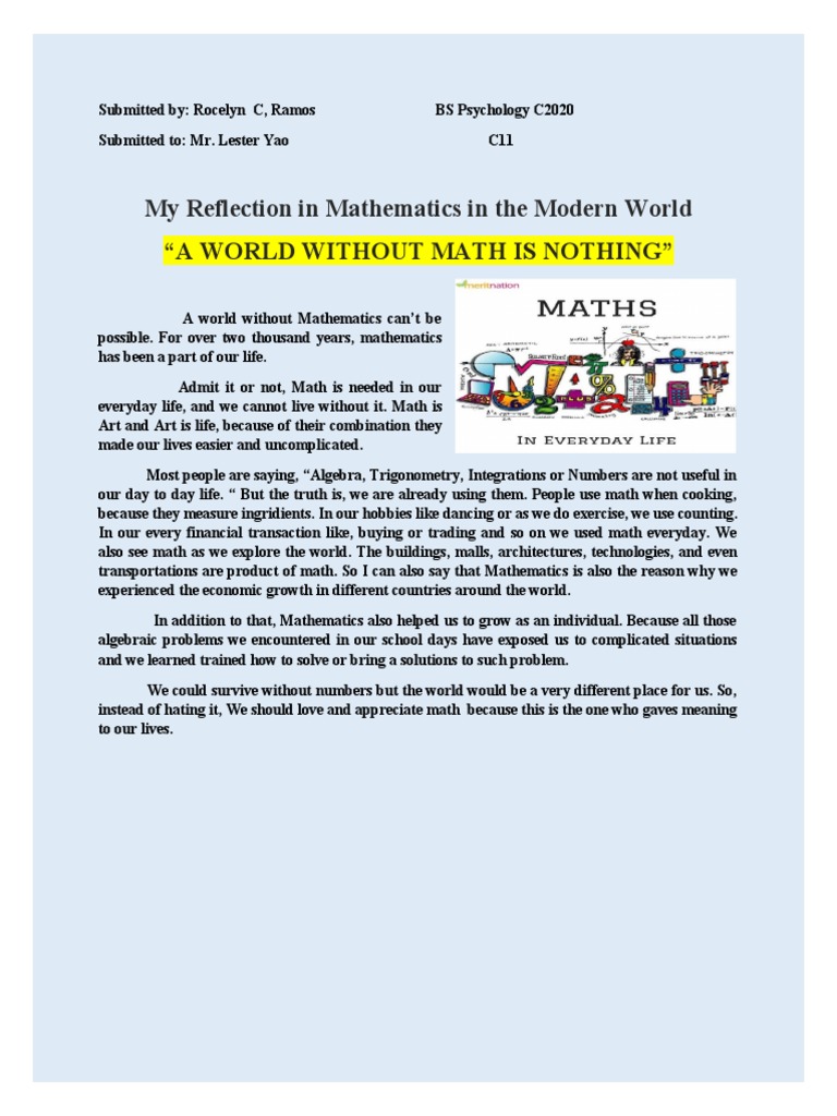 My Reflection in Mathematics in The Modern World "A World Without Math ...