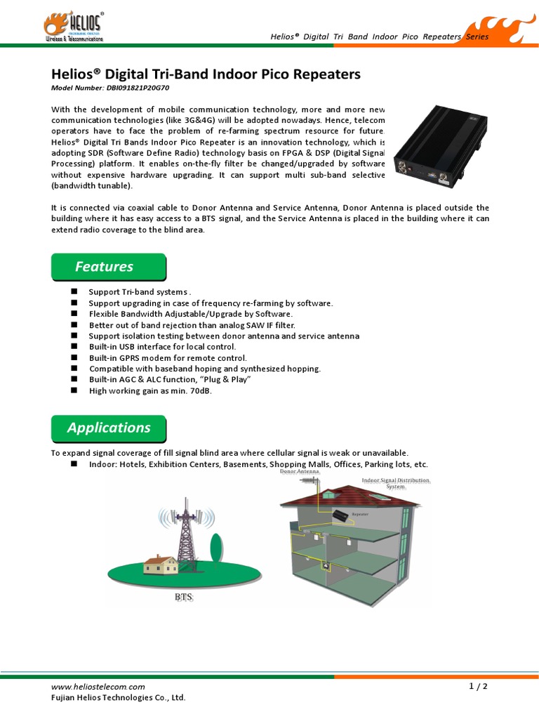 Helios Digital Tri Bands Indoor Pico Repeater | PDF | Radio | Electronics