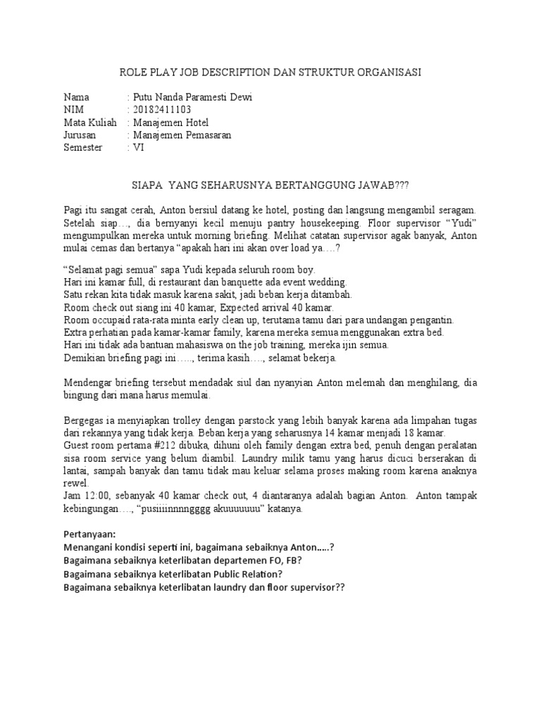 Role Play Job Description Dan Struktur Organisasi | PDF