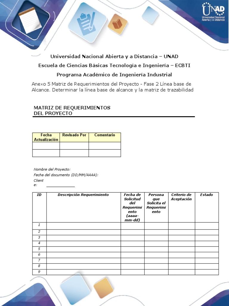 Anexo 5 Matriz de Requerimientos Del Proyecto - Fase 2 Linea Base de ...